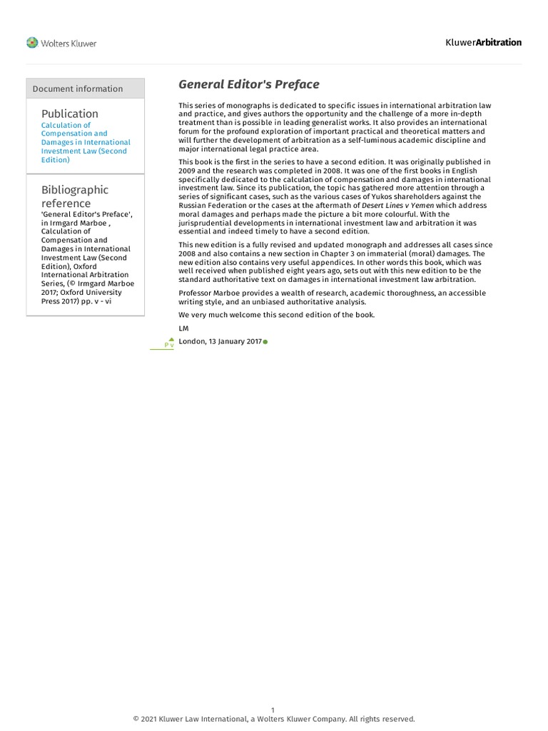 General Editor's Preface: Publication | Download Free PDF | Damages | Arbitration