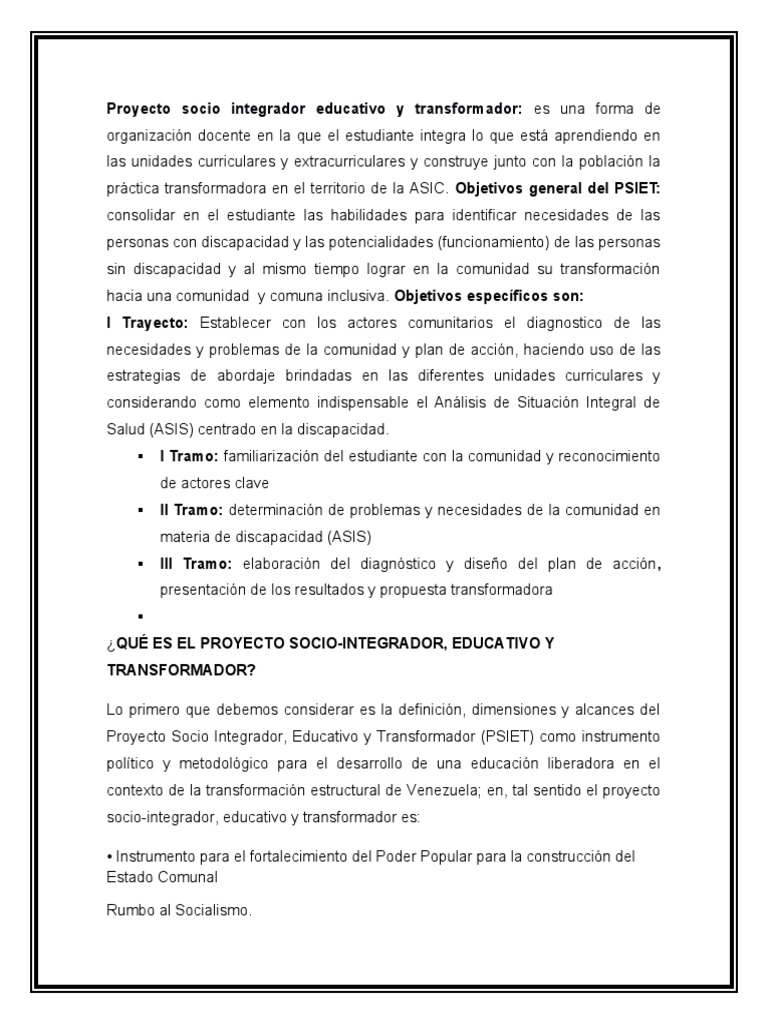 Proyecto Socio Integrador Educativo y Transformador | PDF