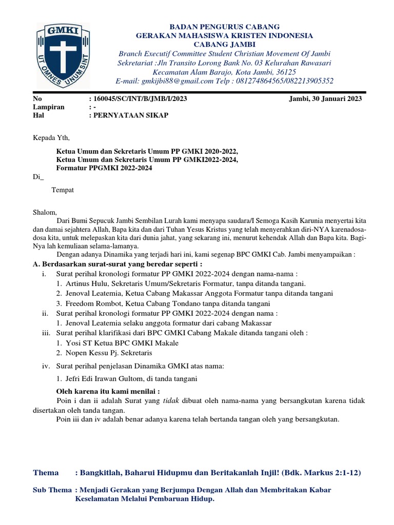 Pernyataan Sikap GMKI Cabang Jambi-1 | PDF | Pengelolaan Keuangan & Uang