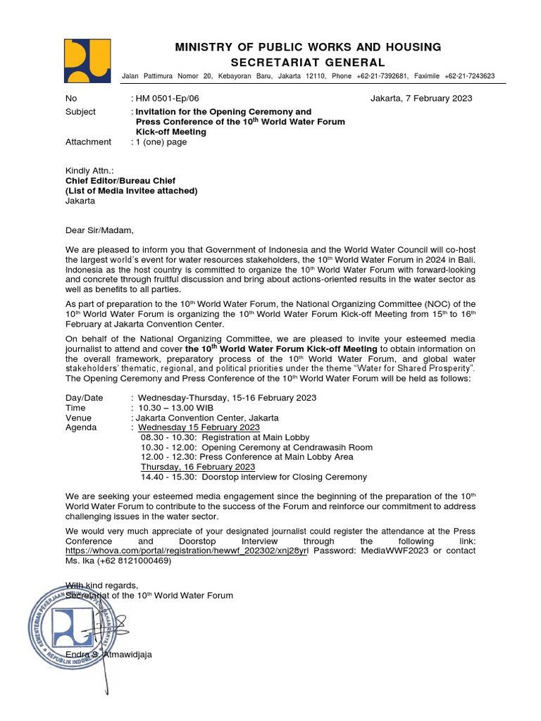 Draft Invitation Letter To Opening Ceremony and Press Conference | PDF