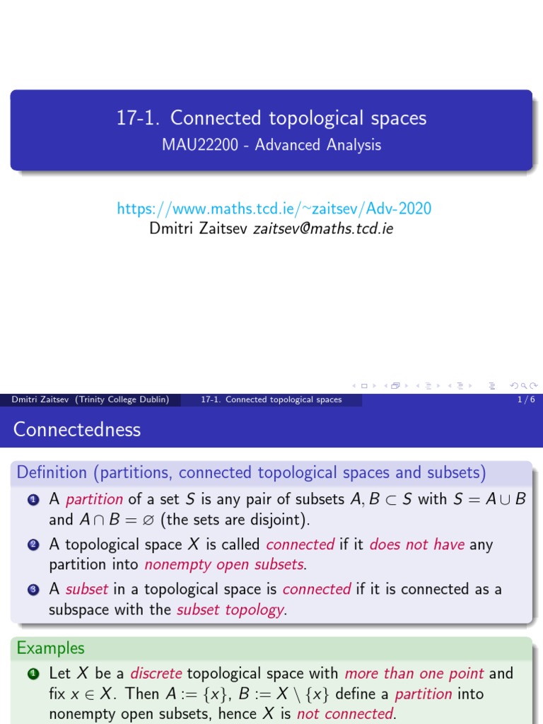 17 1 Connectedness Basics | PDF | Continuous Function | General Topology 17 1 Connectedness Basics | PDF | Continuous Function | General Topology