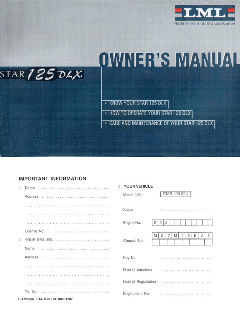 Manual Owner LML Star 125 DLX | PDF