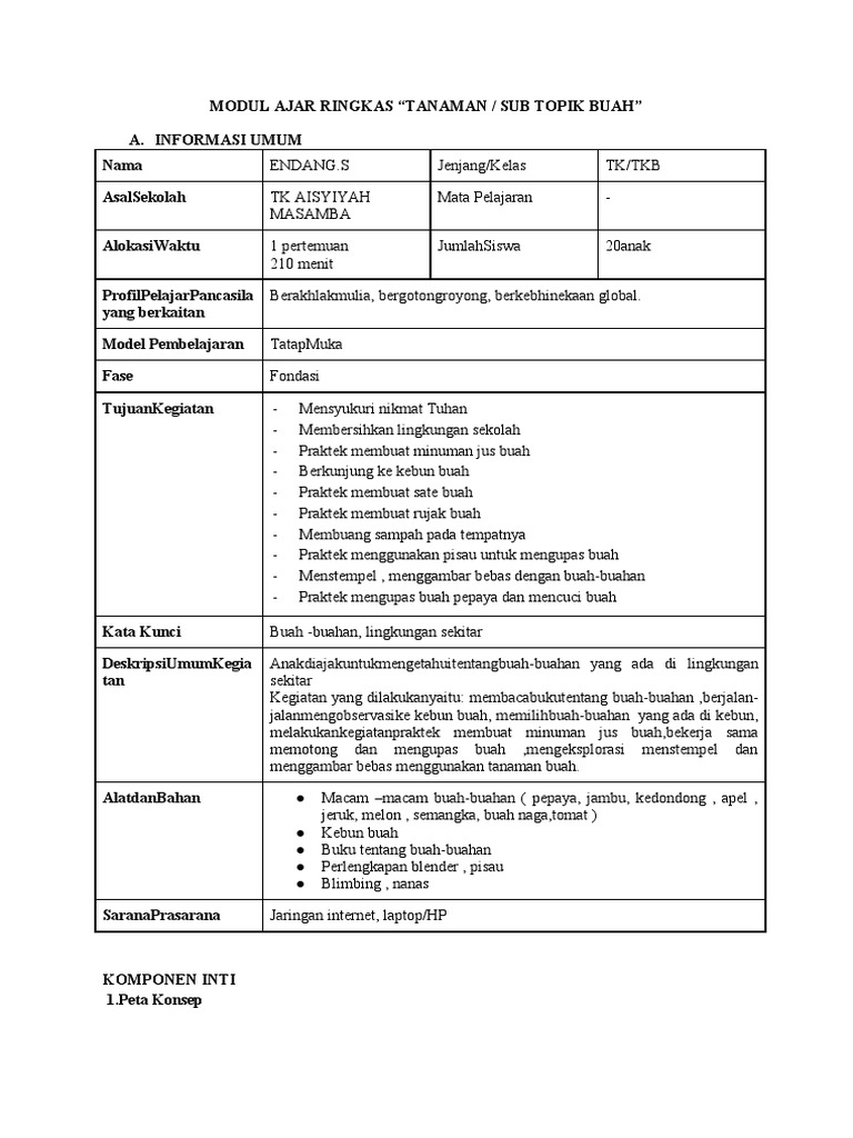 Modul Ajar Ringkas Buah | PDF