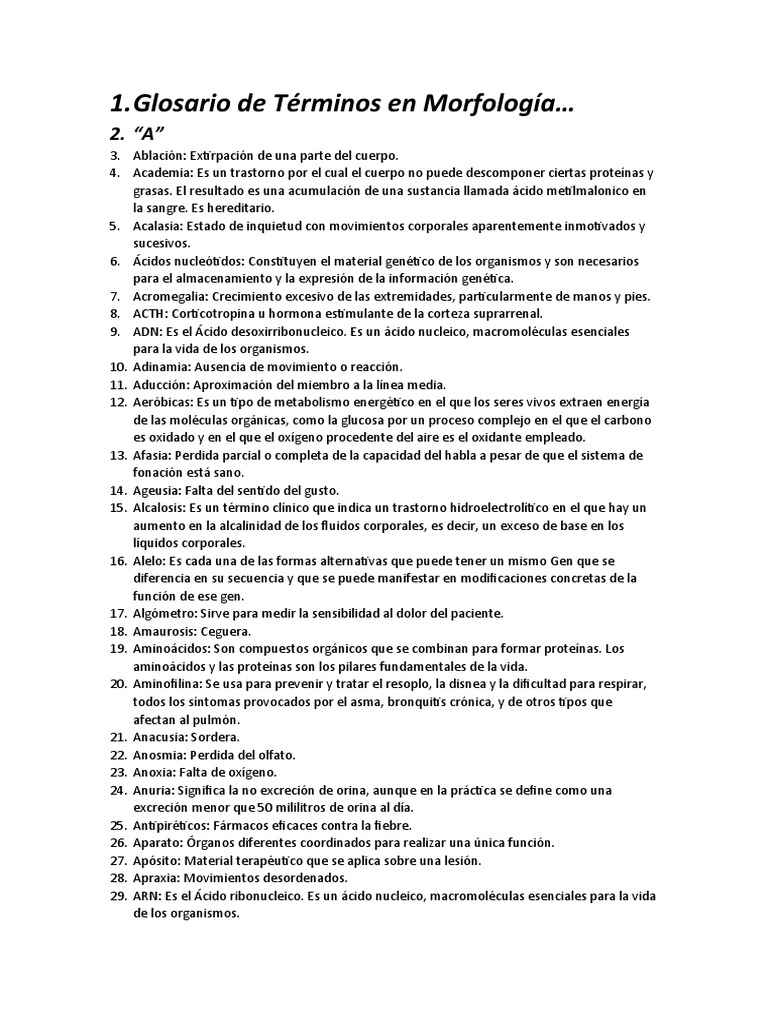 Glosario de Términos en Morfología | PDF | Biología Celular) | Bilis