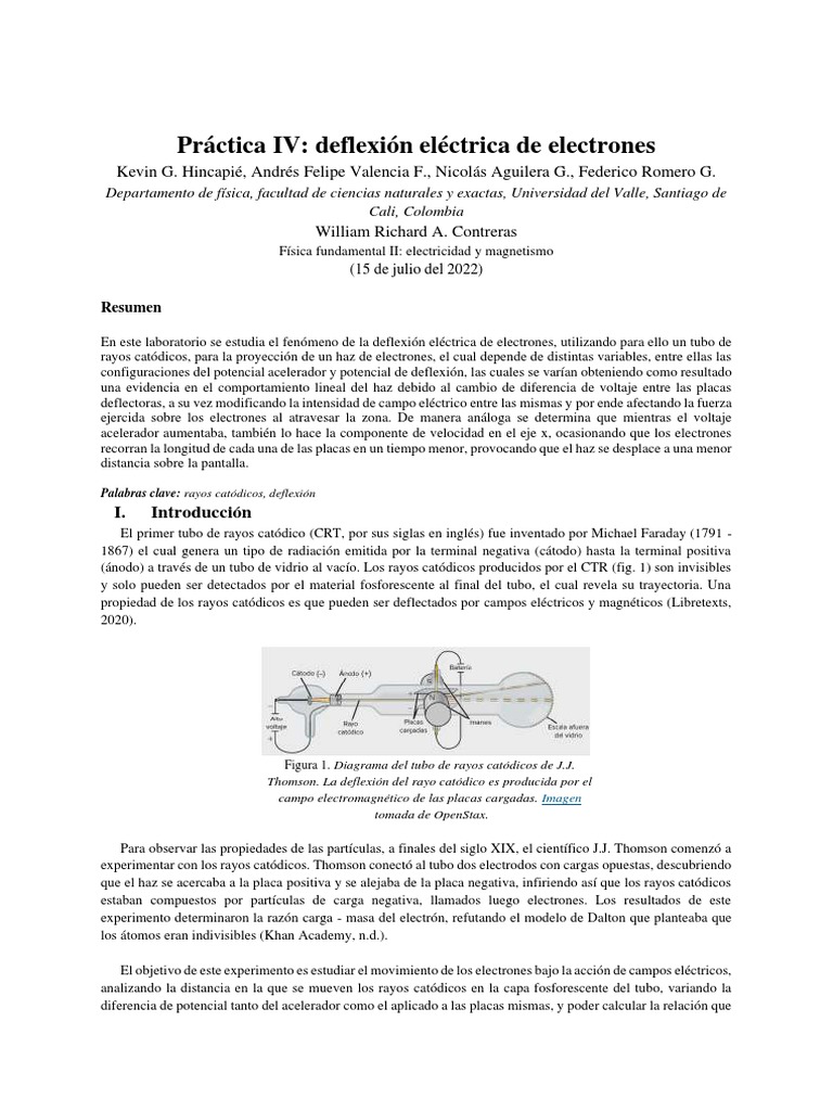 Laboratorio: Deflexión Eléctrica de Electrones | PDF | Electrón | Relámpago