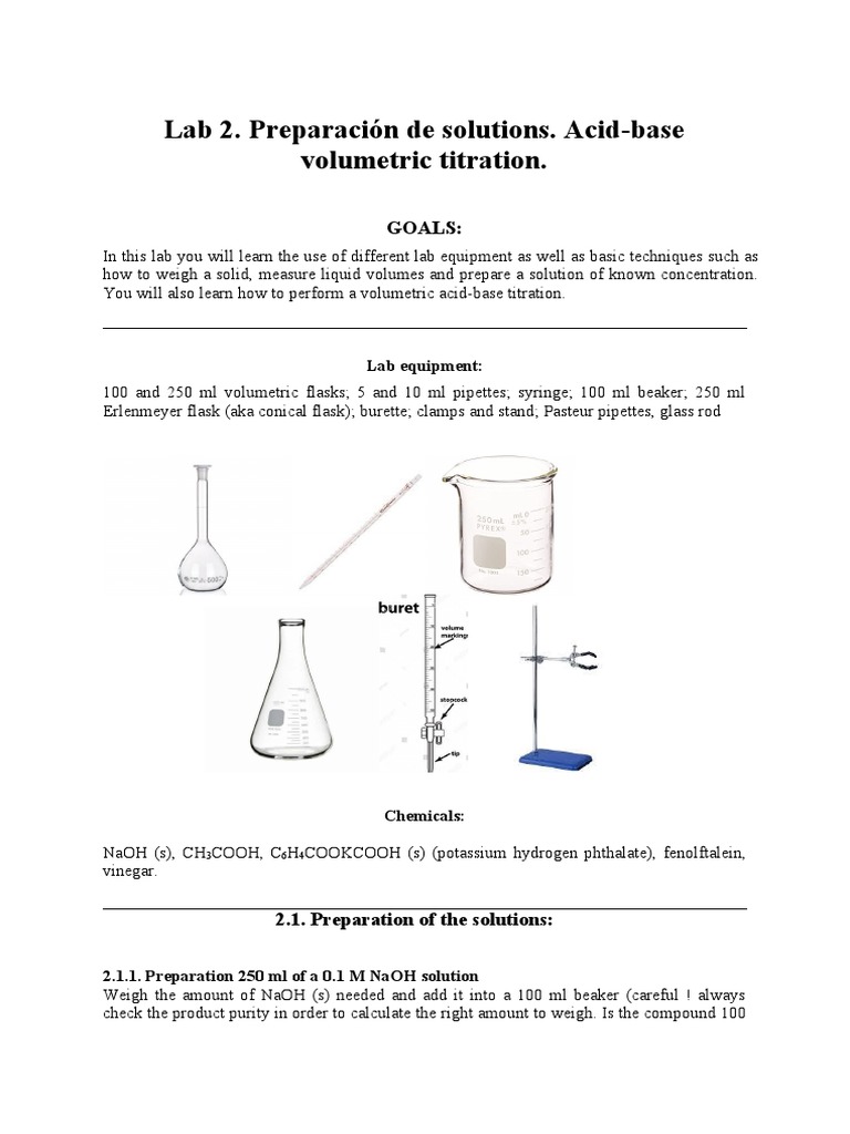 Lab 2 Handout | PDF | Titration | Chemistry