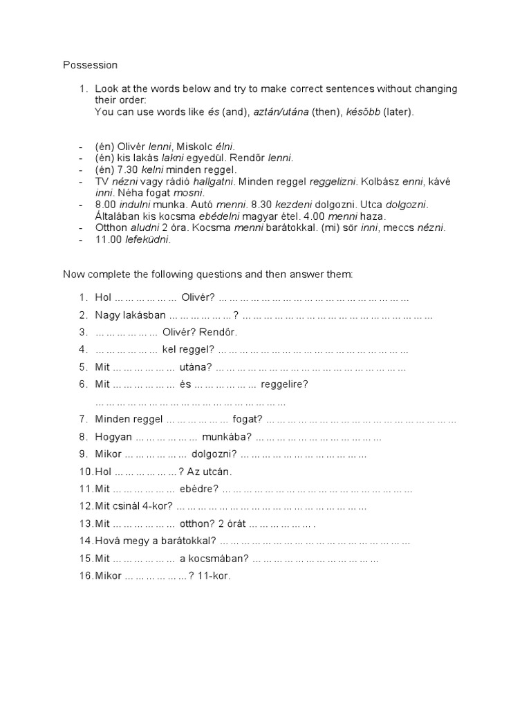 Possession - Explanation and Exercises (Hungarian) | PDF