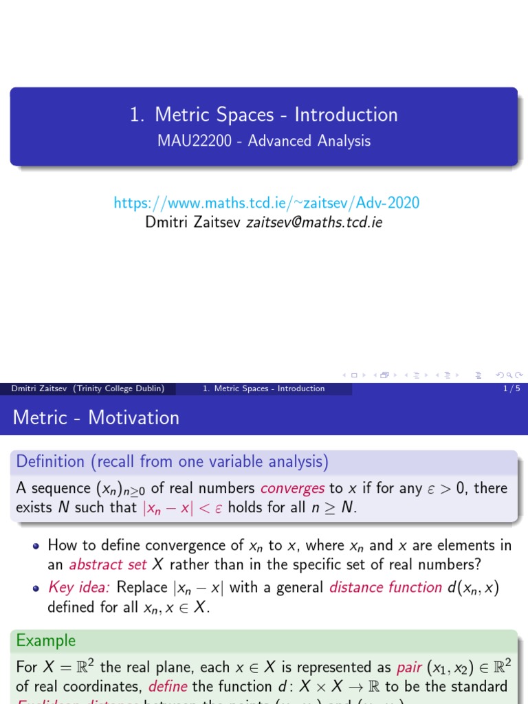 1 Metrics Intro | PDF | Limit (Mathematics) | Metric Space