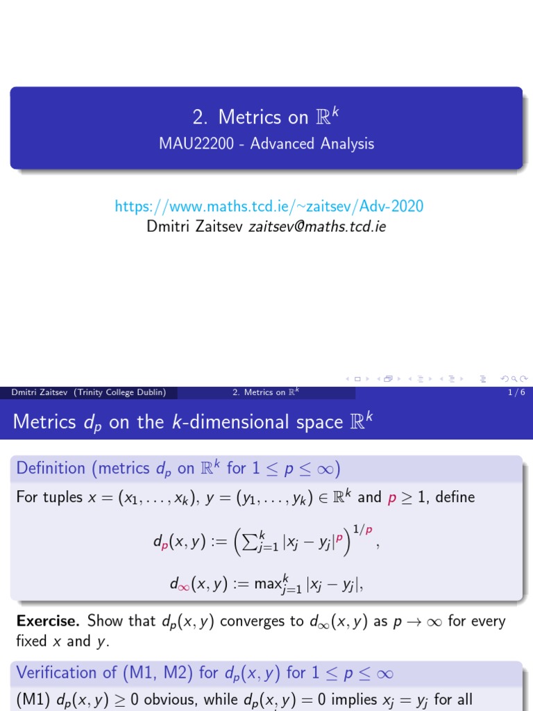 2 Metrics R K | PDF | Norm (Mathematics) | Mathematical Relations