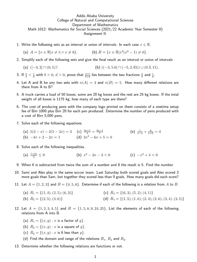 Math1012 - Exercises - On - Functions | PDF | Functions And Mappings | Elementary Mathematics