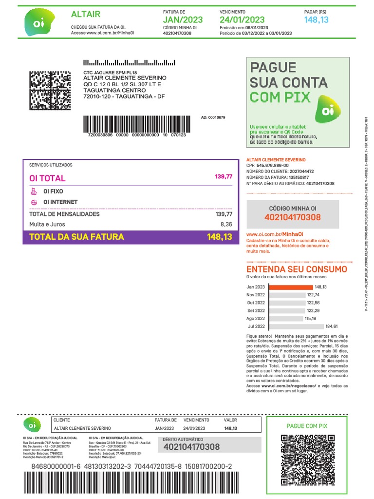 Fatura Oi - 61111020868 - 202301 | PDF | Empresas | Brasil