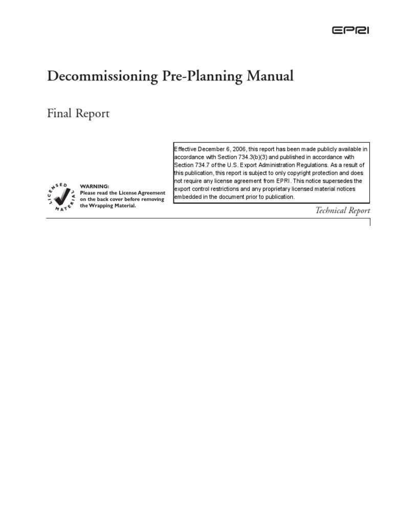 Decommissioning Pre - Planning Manual | PDF