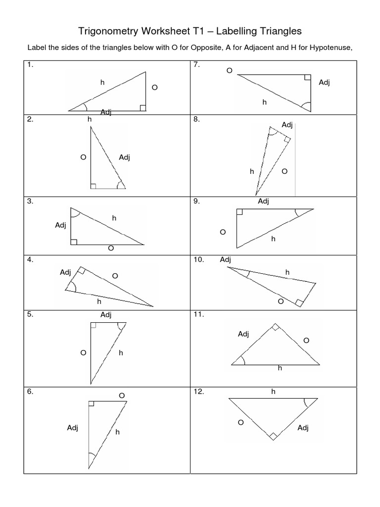 Trigonometry Worksheet T1 - Labelling Triangles | PDF