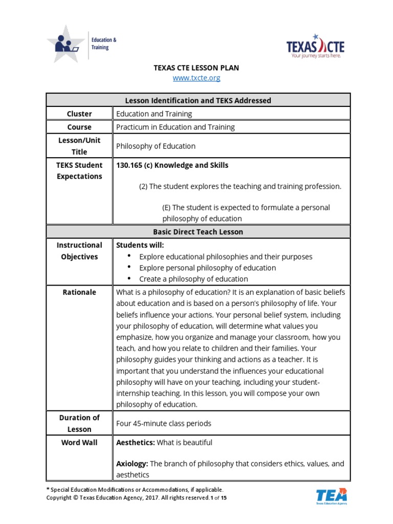 Lesson Plan Philosophy of Education - 8 - 0 | PDF | Philosophy Of ...