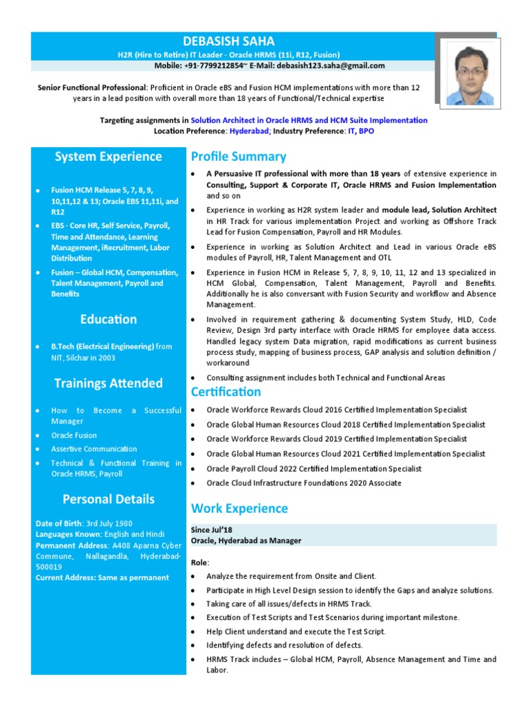 Debasish Saha Resume For Oracle eBS and Fusion Solution Architect | PDF | Business | Computing