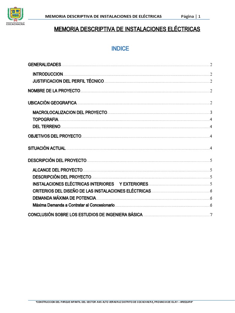 Memoria Descriptiva de Instalaciones Electricas Parque | PDF | Encendiendo | Ingenieria Eléctrica