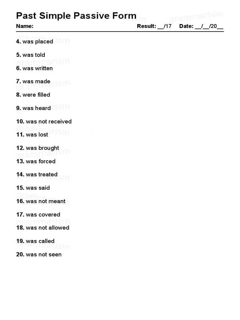 Grammarism Past Simple Passive Test 1 Answers 2158521 | PDF