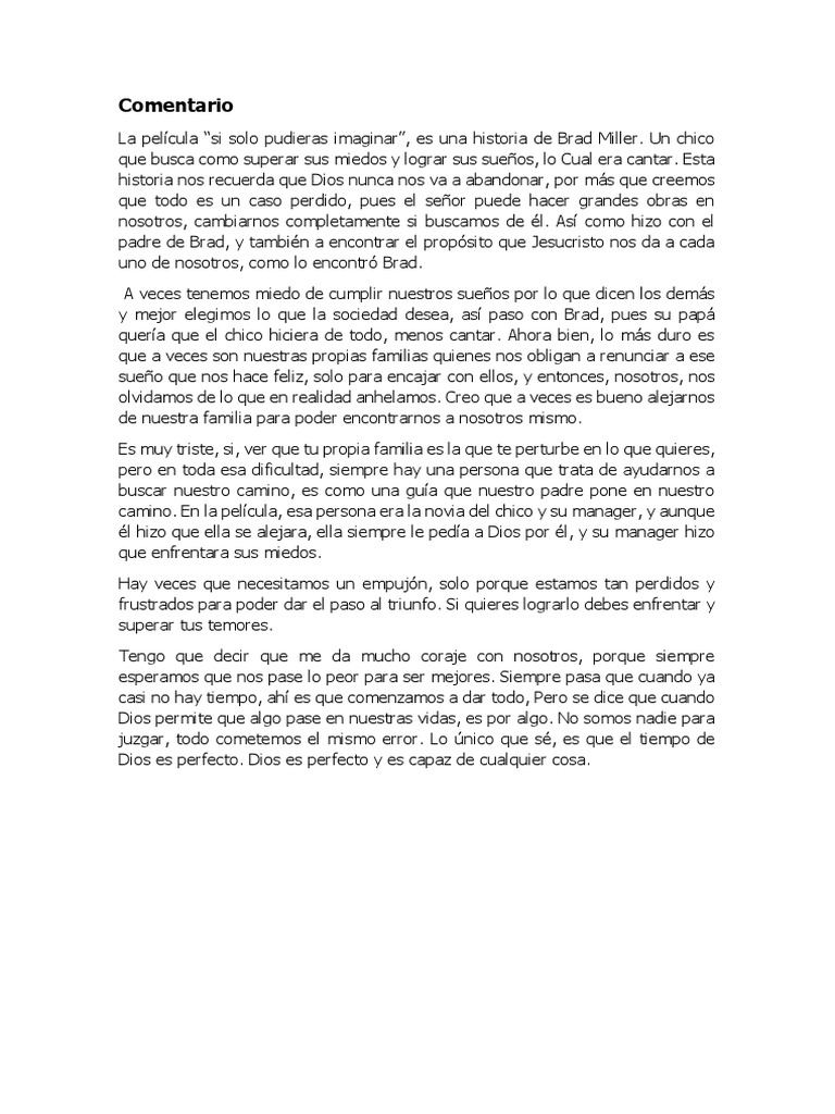 Comentario, - Si Solo Puedieras Im-Aginar | PDF | Relaciones personales ...