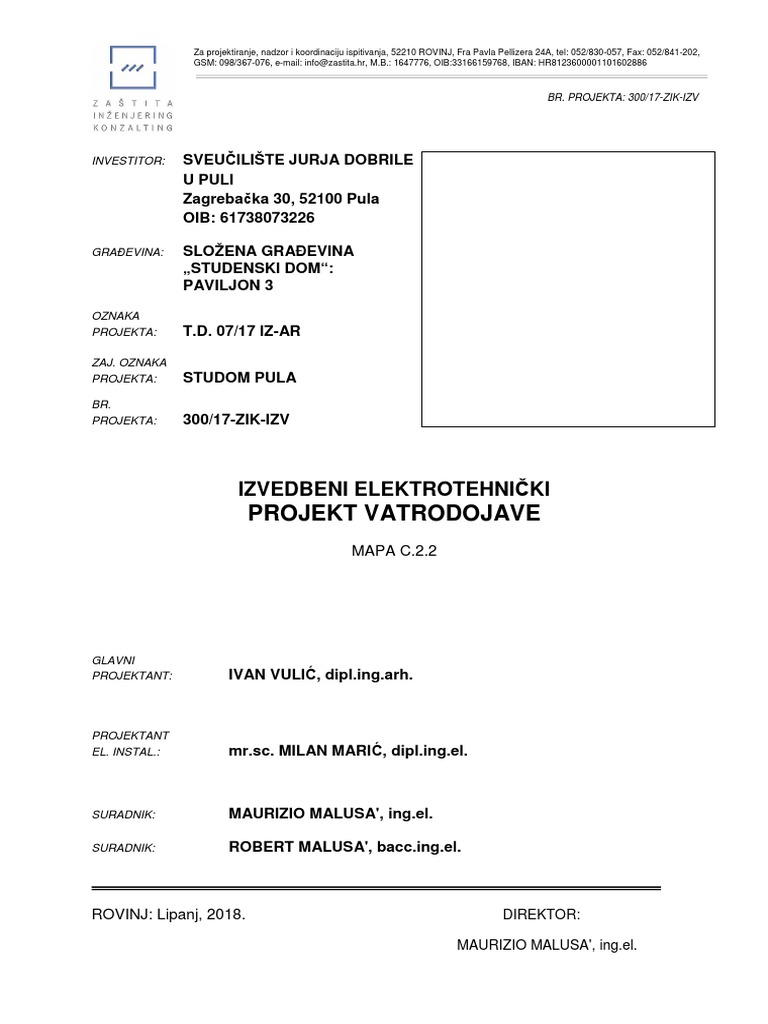 C.2.2 PAVILJON 3 Izvedbeni Elektrotehnicki Projekt Vatrodojave | PDF