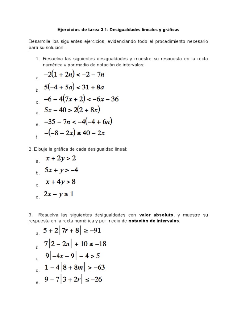 Ejercicios de Tarea 3.1 Desigualdades Lineales y Gráficas | PDF