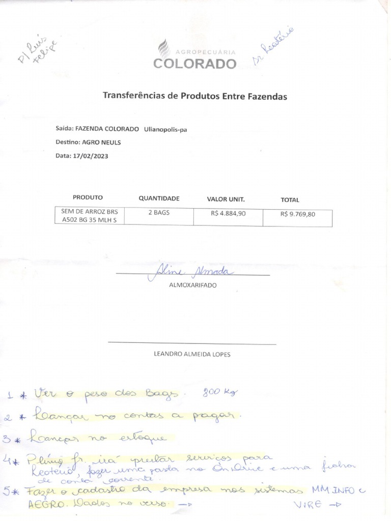 Nota de Transf. Semente Brs A502 | PDF