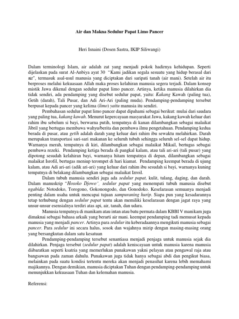 Air Dan Makna Sedulur Papat Limo Pancer | PDF