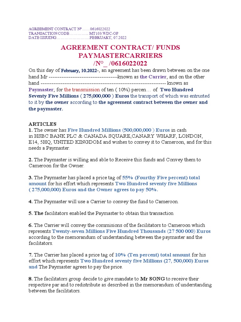 Agreement Contract PM&C | PDF | Financial Services | Banking