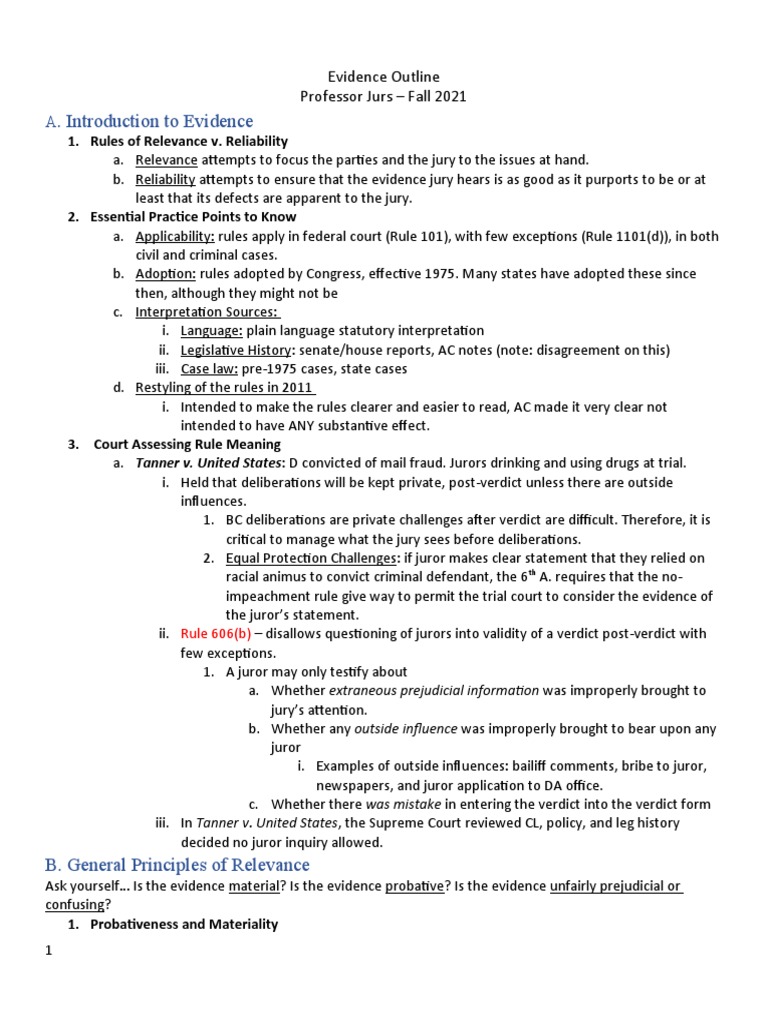 Degroat Evidence Outline 2021 | PDF | Witness Impeachment | Hearsay