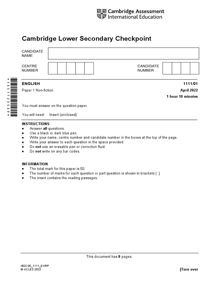 2022 English Paper 1 | PDF