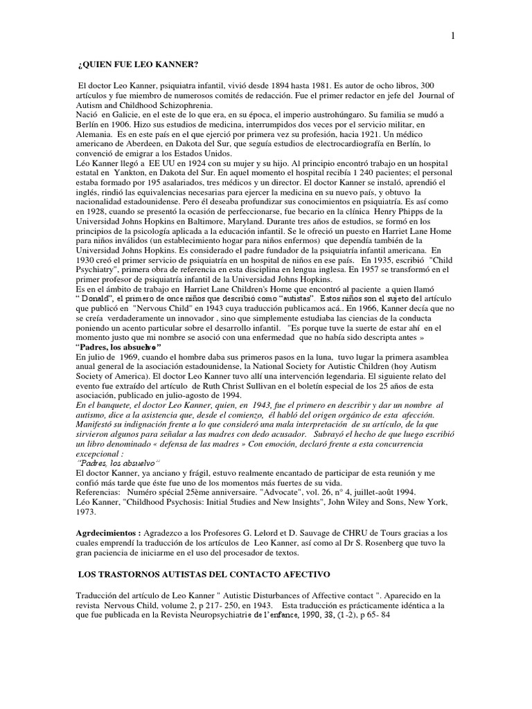 Una reseña de la vida y contribuciones del Dr. Leo Kanner, el primero ...