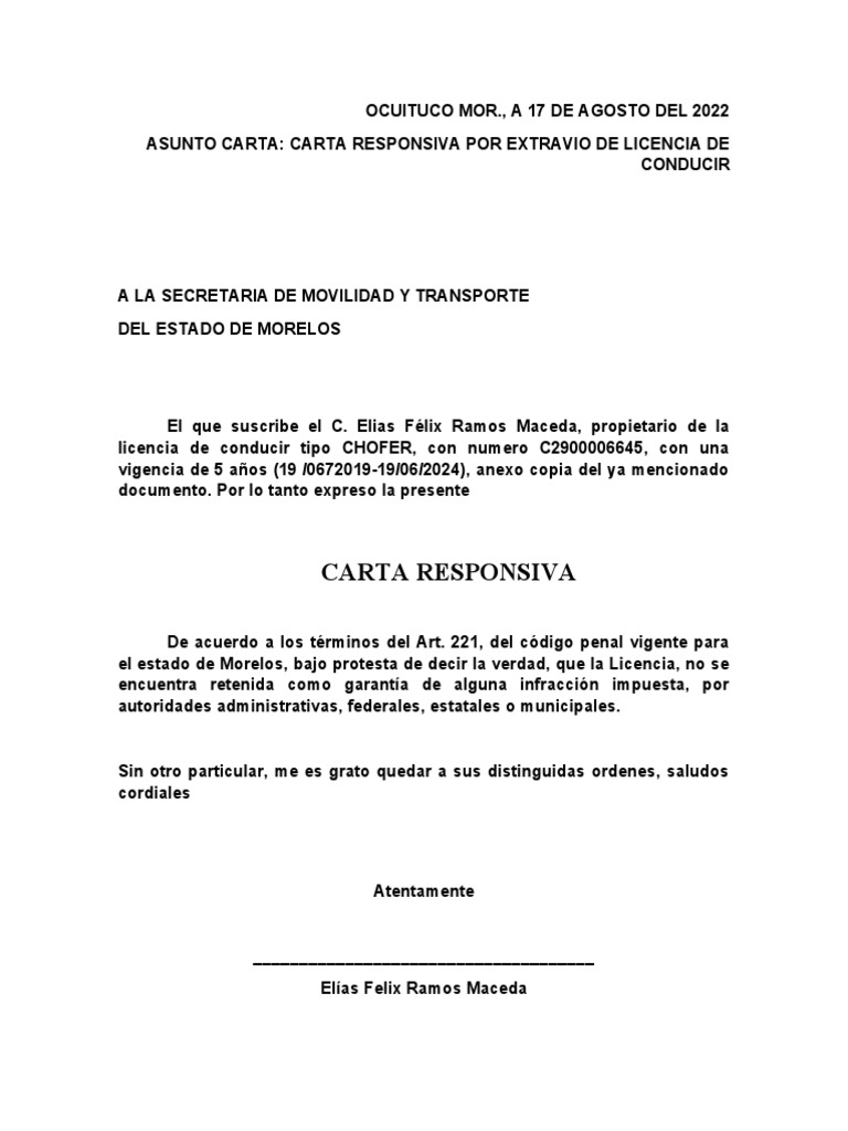 Carta Responsiva | PDF