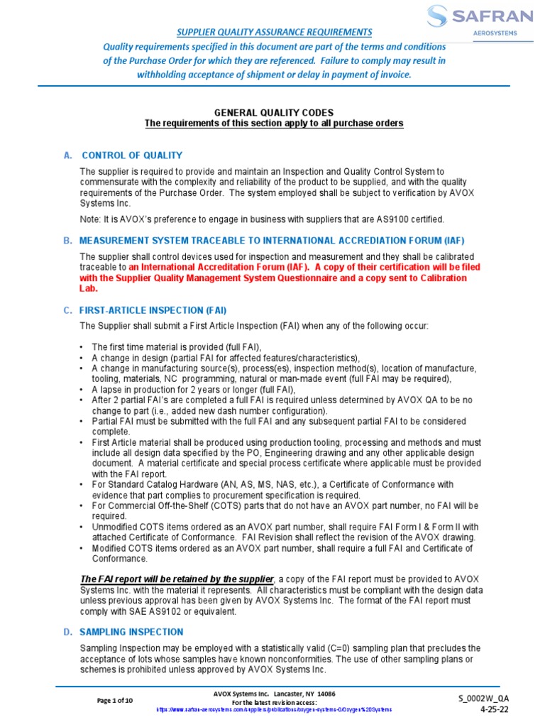 AVOX Supplier Quality Assurance Guidelines | PDF | Shelf Life ...