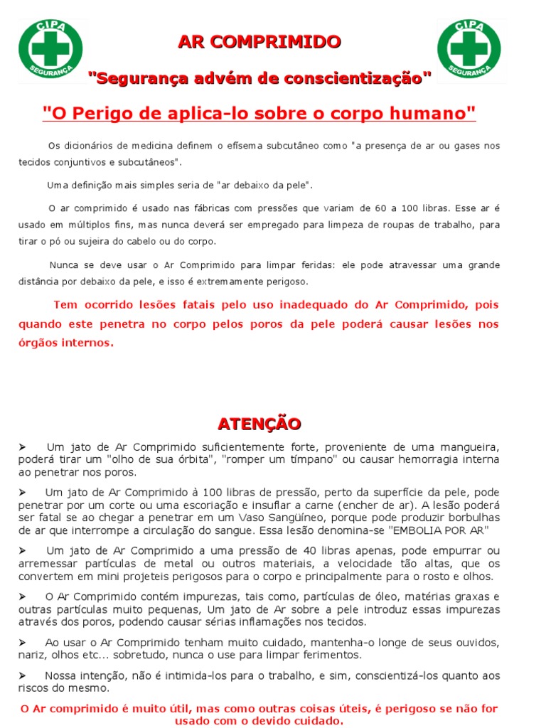 Riscos do Uso de Ar Comprimido | PDF
