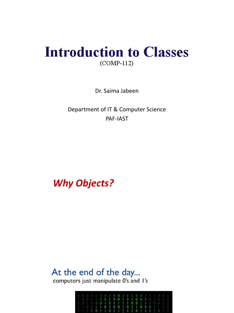 Comp112 Intro To Classes Object Oriented Programming Concepts Pdf Programming