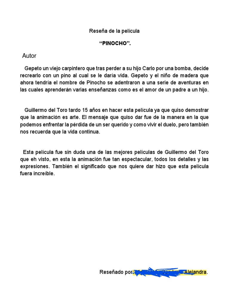 Reseña de Pelicula Pinocho | PDF