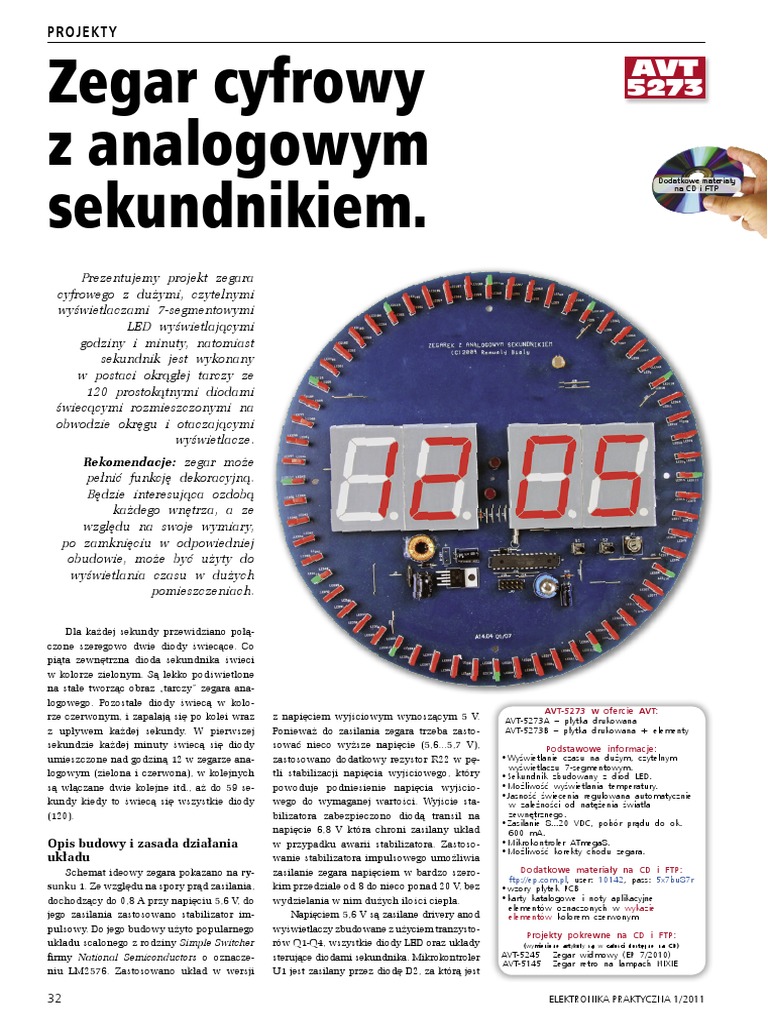 AVT-5273 - Zegar Cyfrowy Z Analogowym Sekundnikiem | PDF