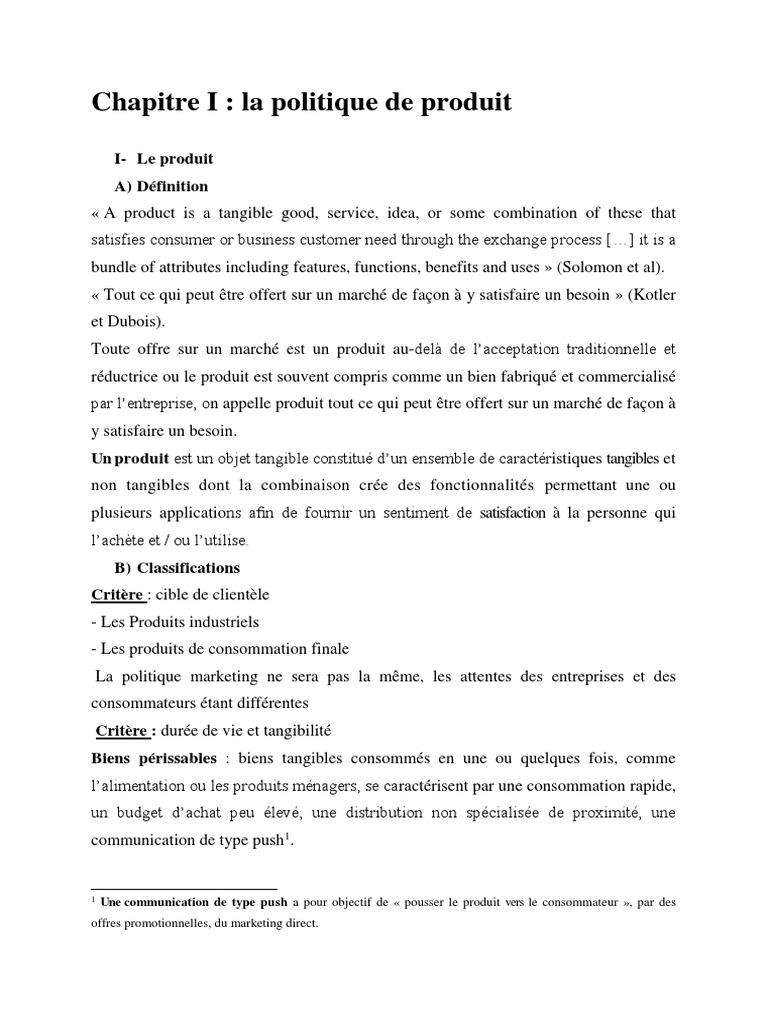Chapitre I La Politique de Produit | PDF