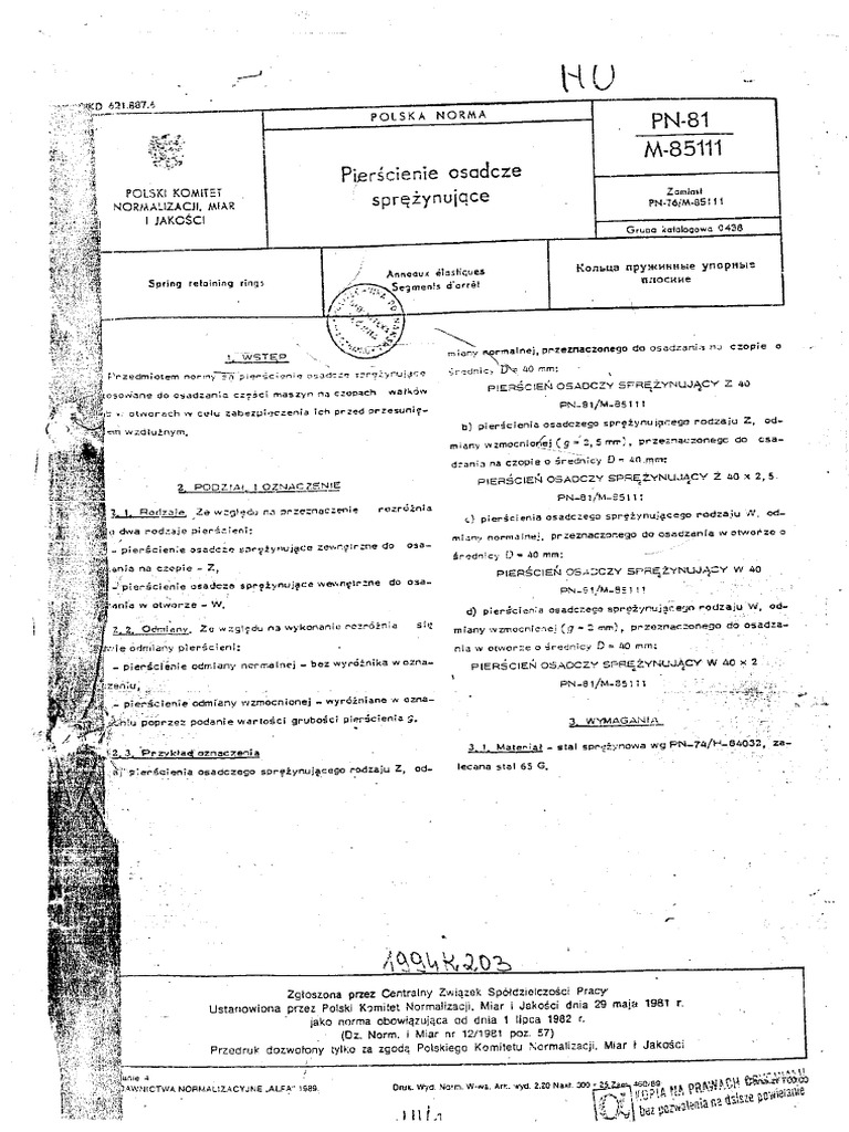 Polska Norma PN-81 M-85111 | PDF