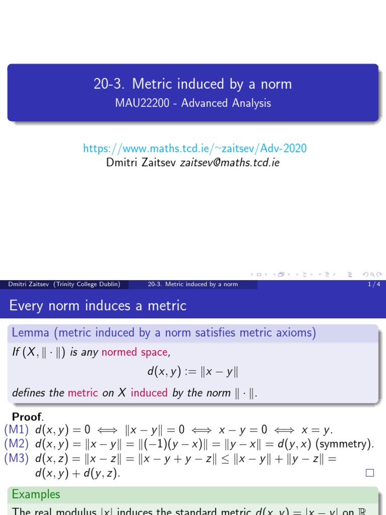 20 3 Metric Induced by Norm | PDF