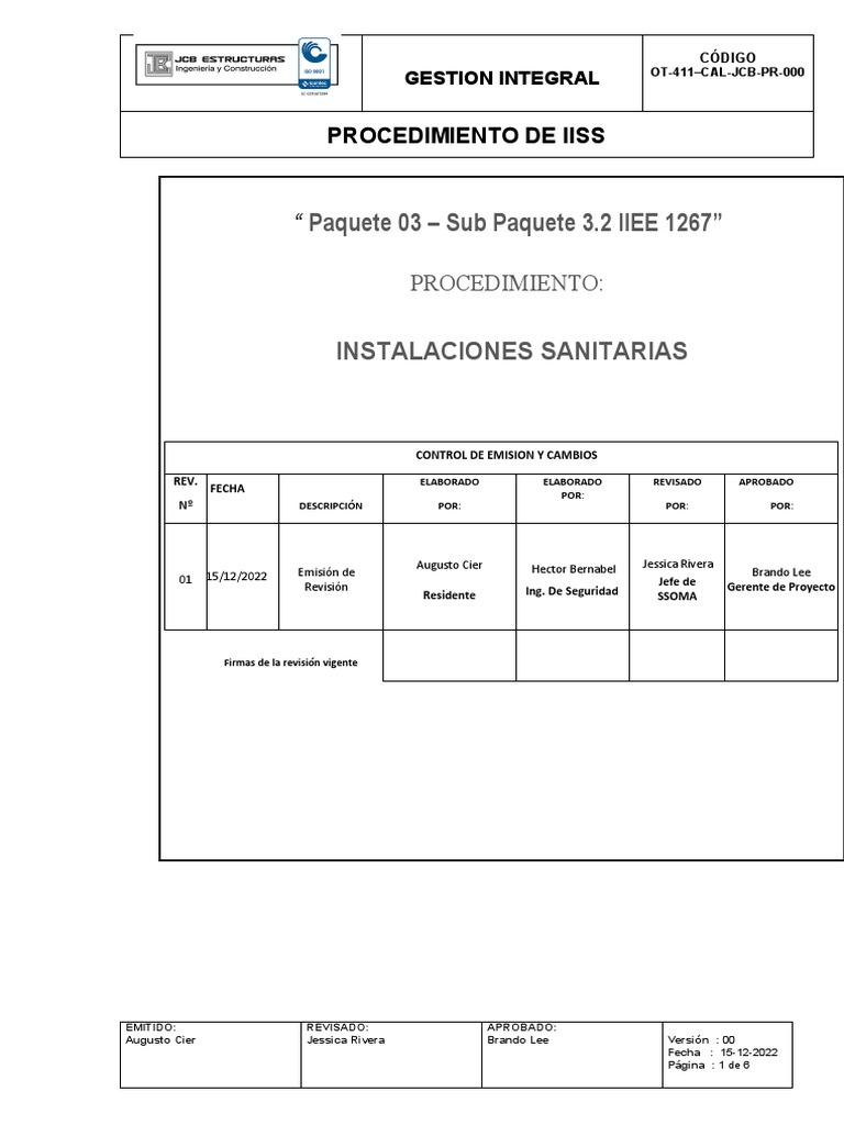 Procedimiento de Instalaciones Sanitarias | PDF | Tornillo | Baño