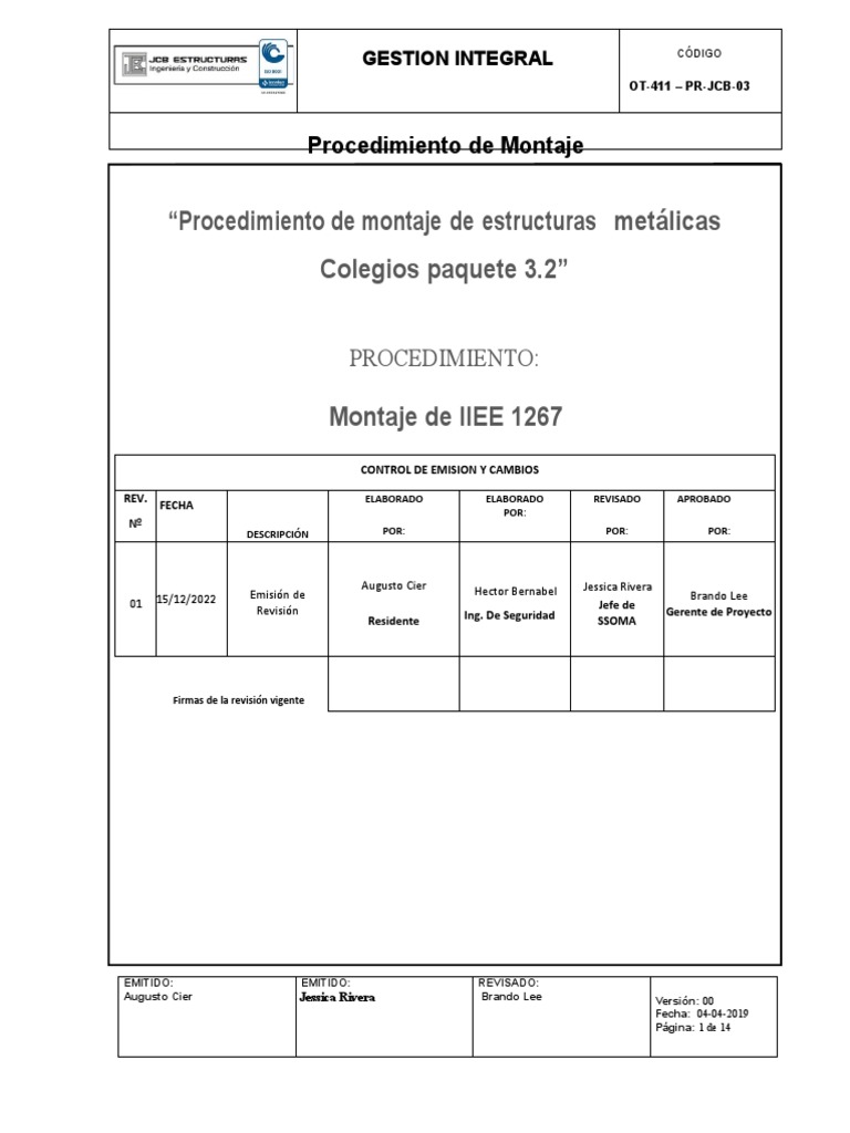 Procedimiento de Montaje de Estructuras Metalicas | PDF | Soldadura ... Procedimiento de Montaje de Estructuras Metalicas | PDF | Soldadura ...