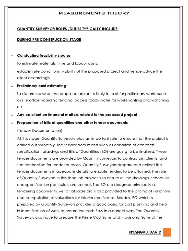 Quantity Surveying Notes Measurements-1 | PDF | Valuation (Finance ...