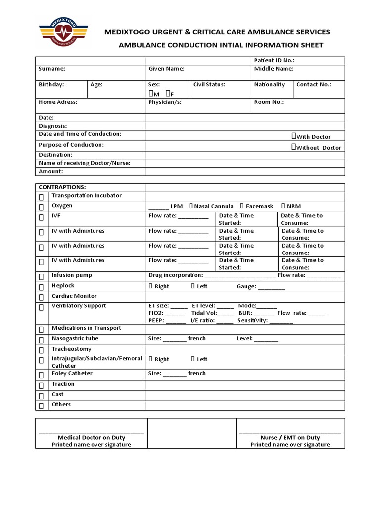 Ambulance Conduction Information Sheet | PDF | Science & Mathematics