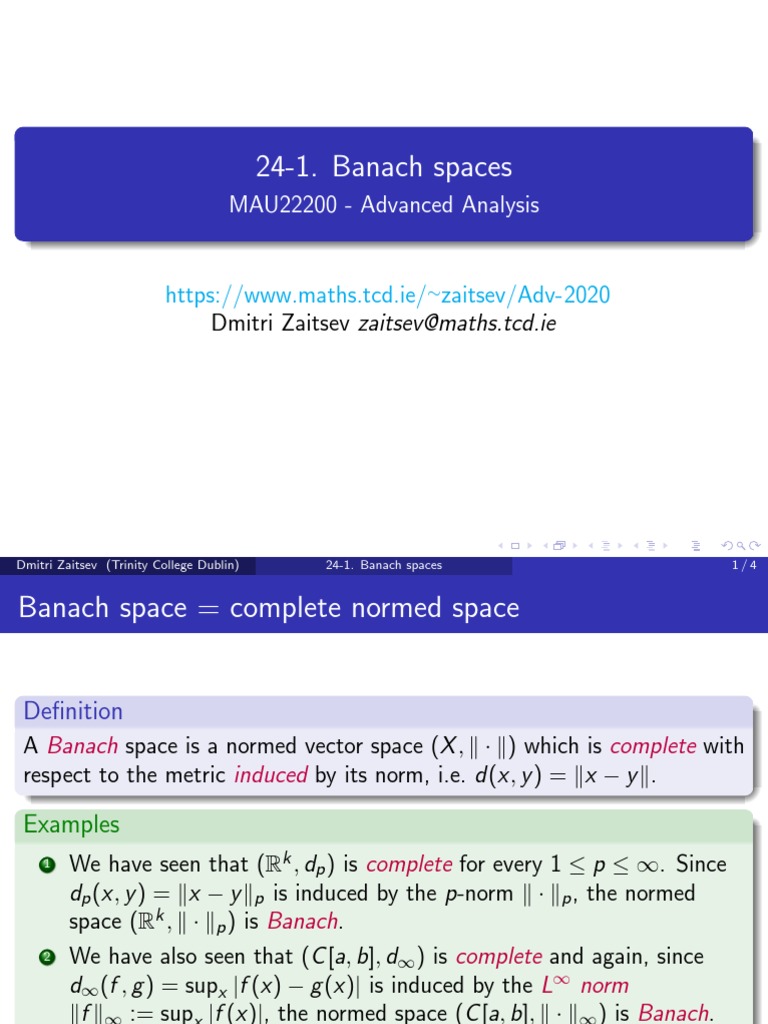 24 1 Banach Spaces | PDF | Banach Space | Limit (Mathematics) 24 1 Banach Spaces | PDF | Banach Space | Limit (Mathematics)