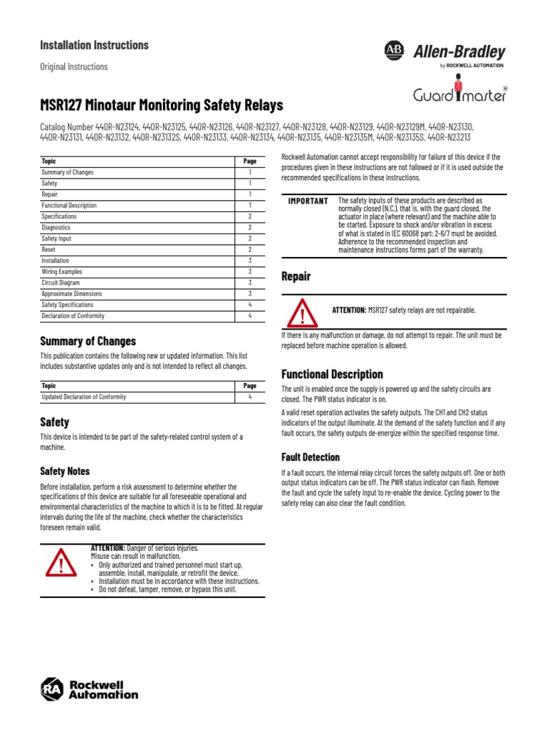 MSR127 Minotaur Monitoring Safety Relays: Installation Instructions ...