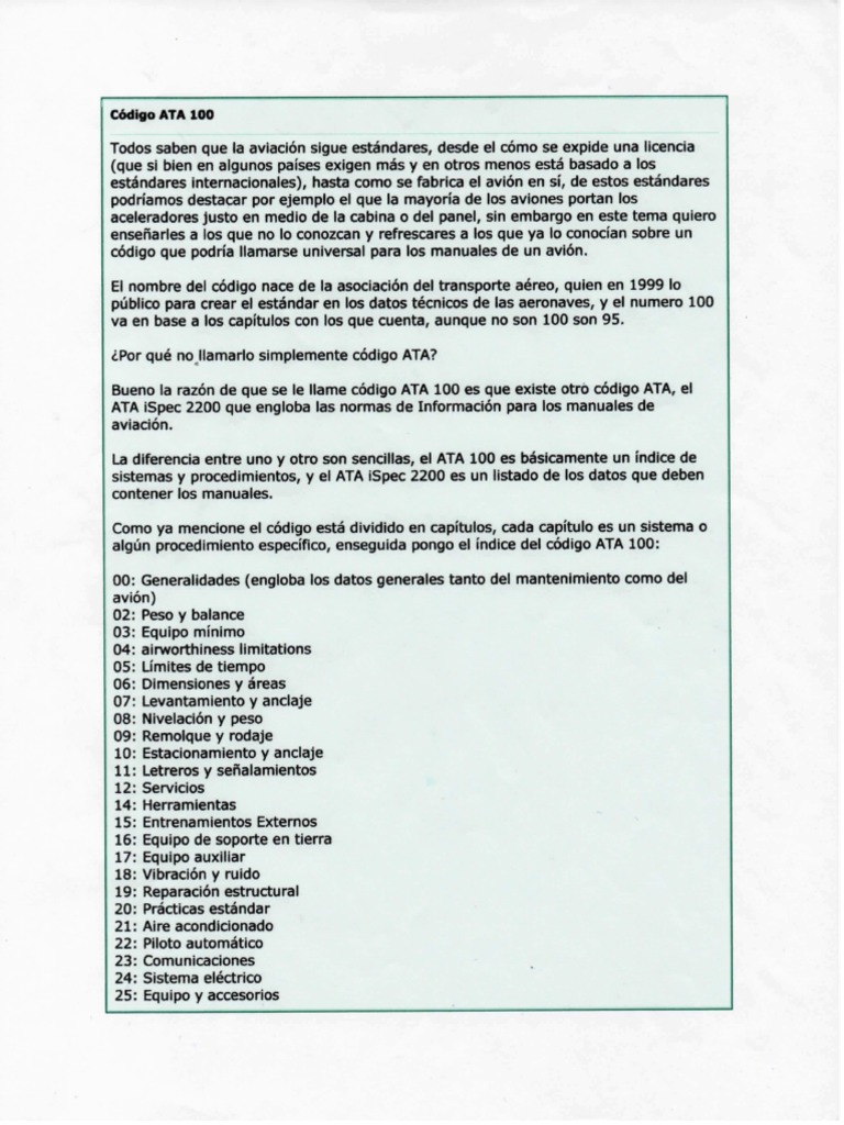 Código ATA 100 en Aviación | PDF | Aviación | Transporte