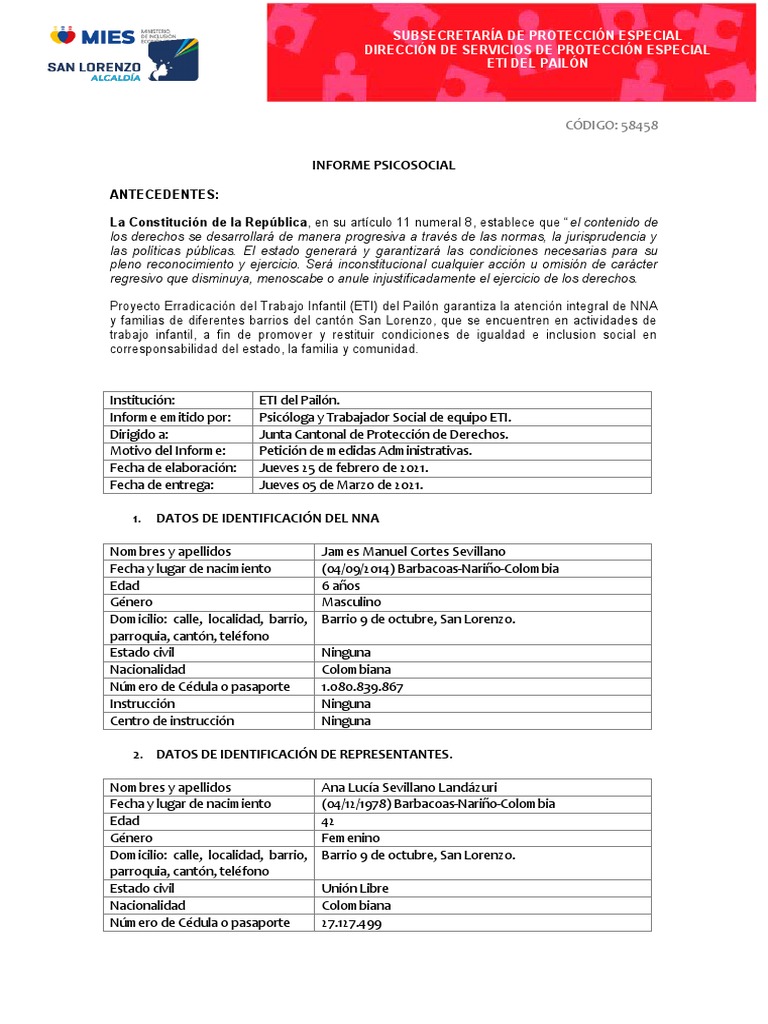 Informe Psicosocial. | PDF | Colombia