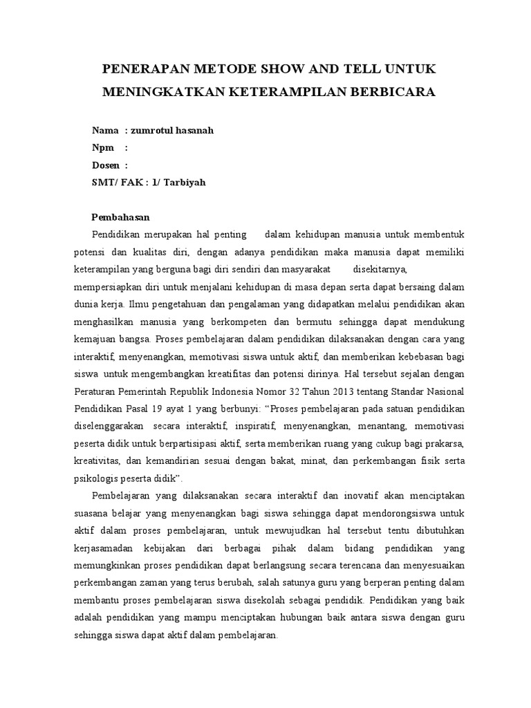Penerapan Metode Show and Tell Untuk Meningkatkan Keterampilan ...