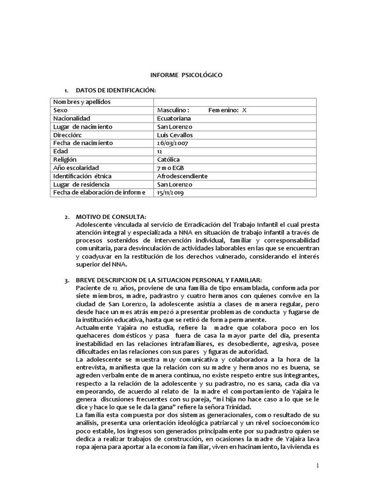 Informe Psicologico | PDF