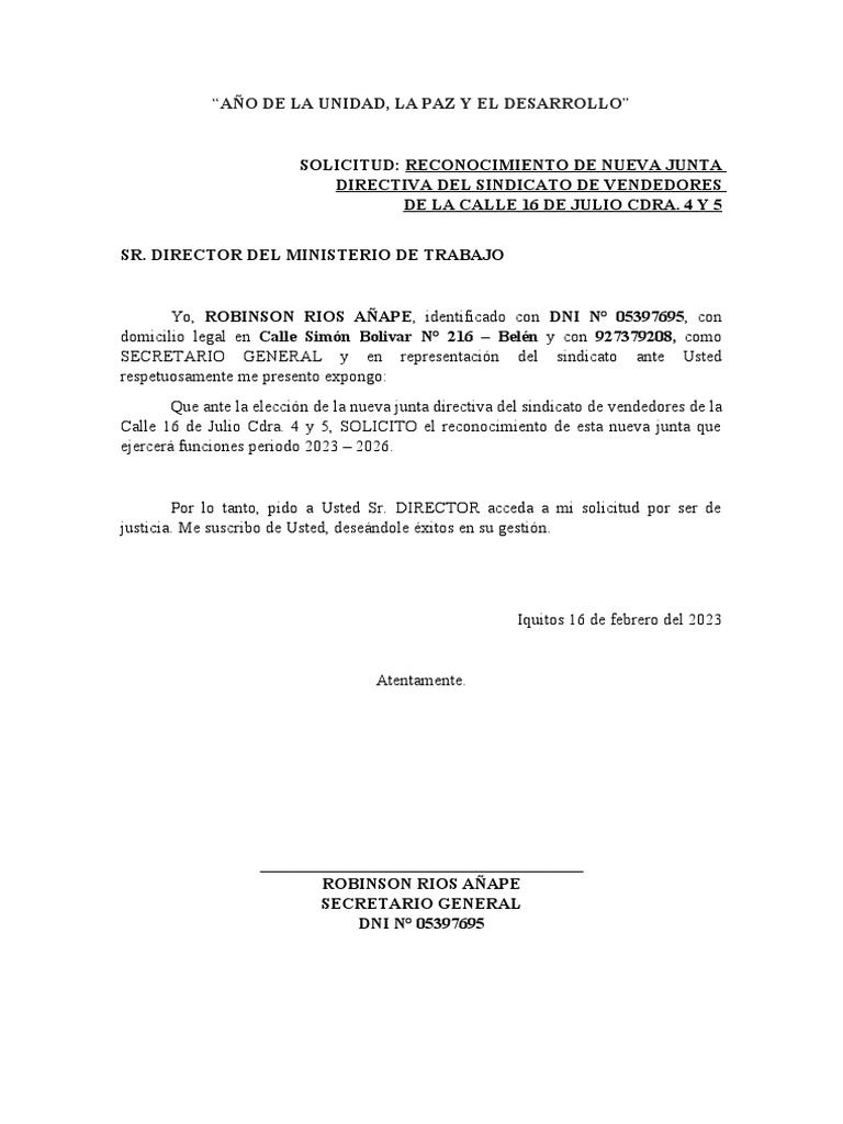 Solicitud - Nueva Junta Directiva | PDF